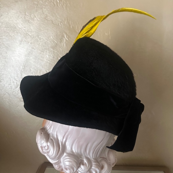 Accessories | Stunning 194s Black Furry Felt Fedora With Tall ...